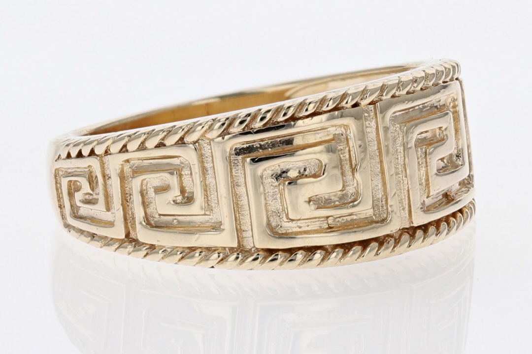 8.7mm Greek Key Pattern Band Ring 10k Yellow Gold 4.32 Grams Size 7