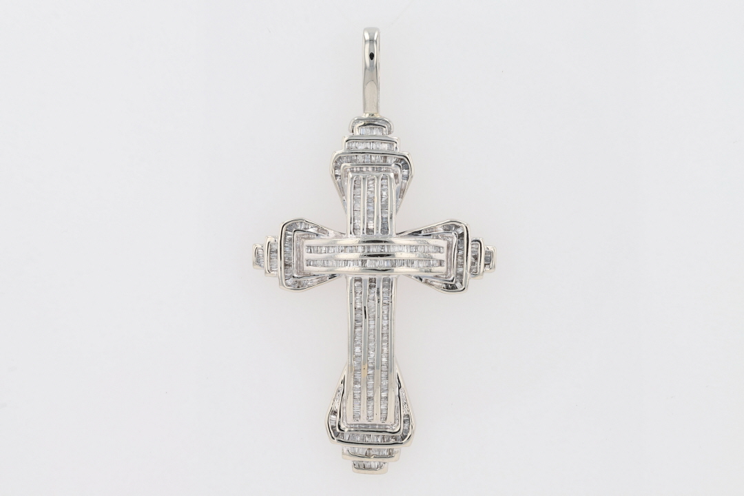 2.75ctw Baguette Cut Diamond Religious Cross Pendant no Chain 10k White ...