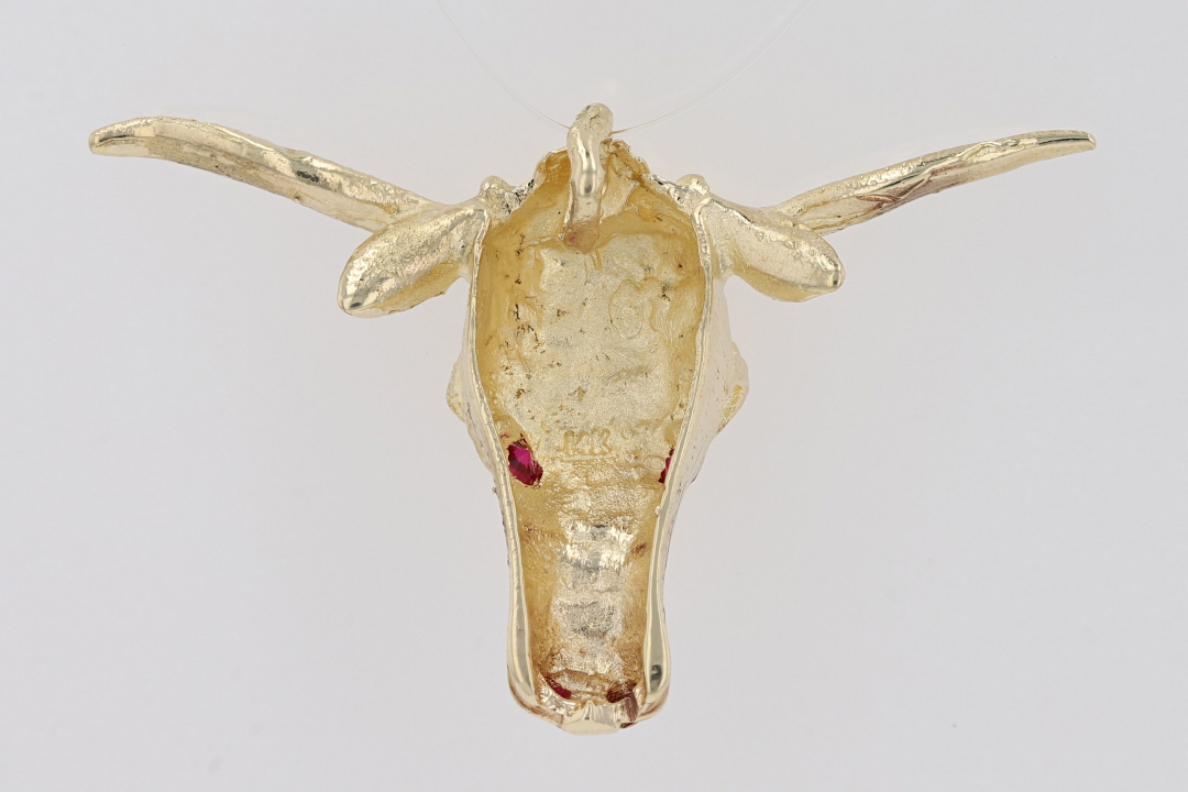 .18ctw Lab-Created Round Ruby Bull Pendant No Chain 10k Yellow Gold 7. ...