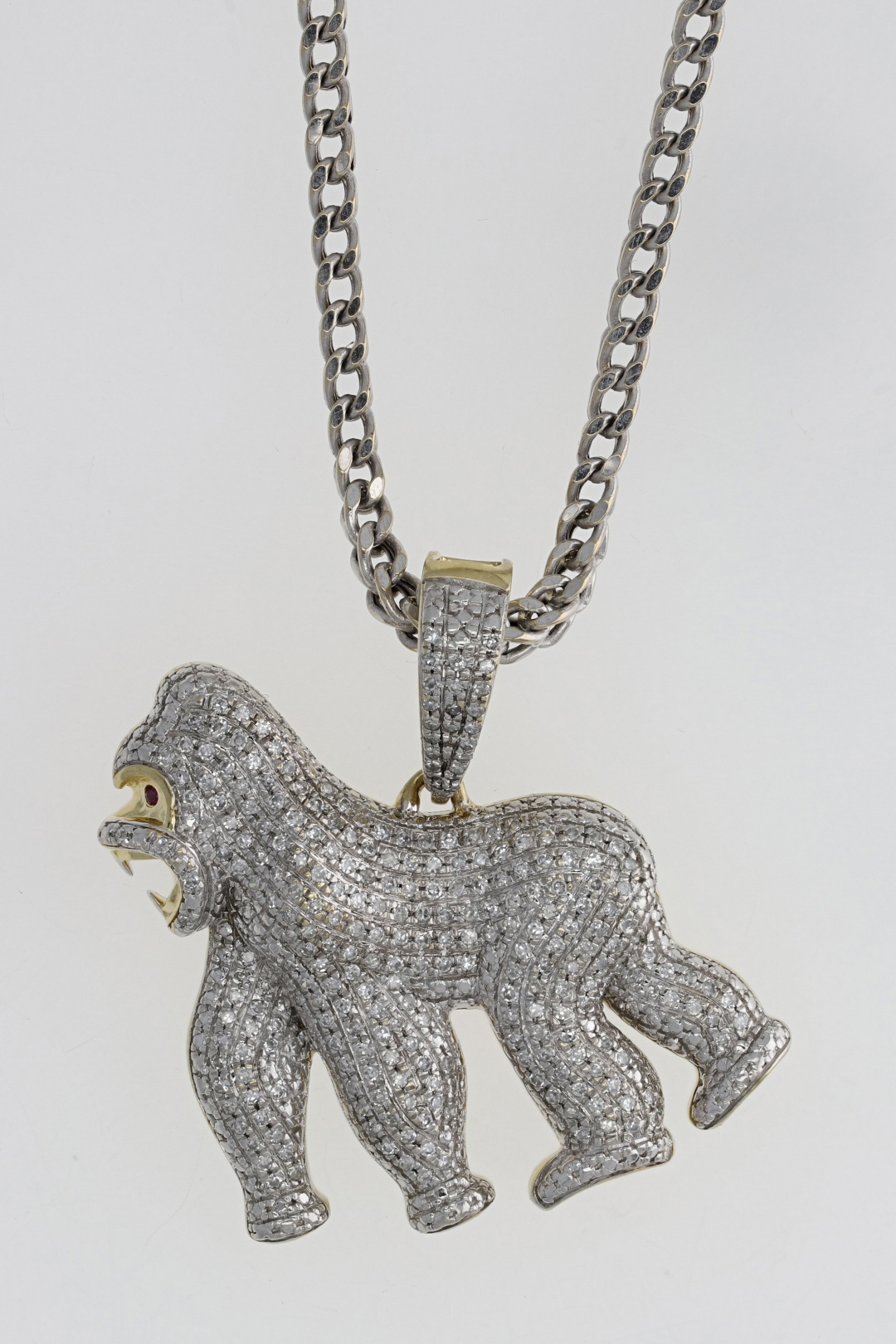 .54ctw Diamond and Ruby Gorilla Pendant on 24.25" Necklace 10k Multi ...