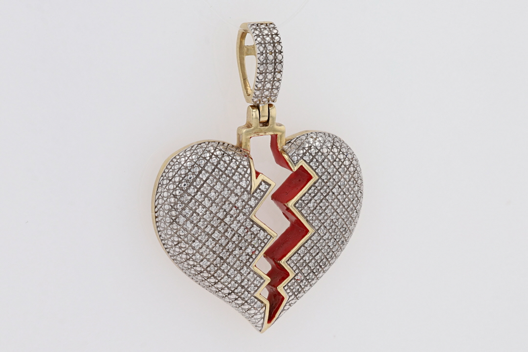 .43ctw Round Cut Diamond Broken Heart Pendant w/o Chain 10k Multi-Tone Gold