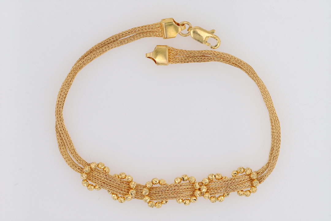 8.3mm Beaded Ring and Double Foxtail Link Chain 7.5" Bracelet 21k ...