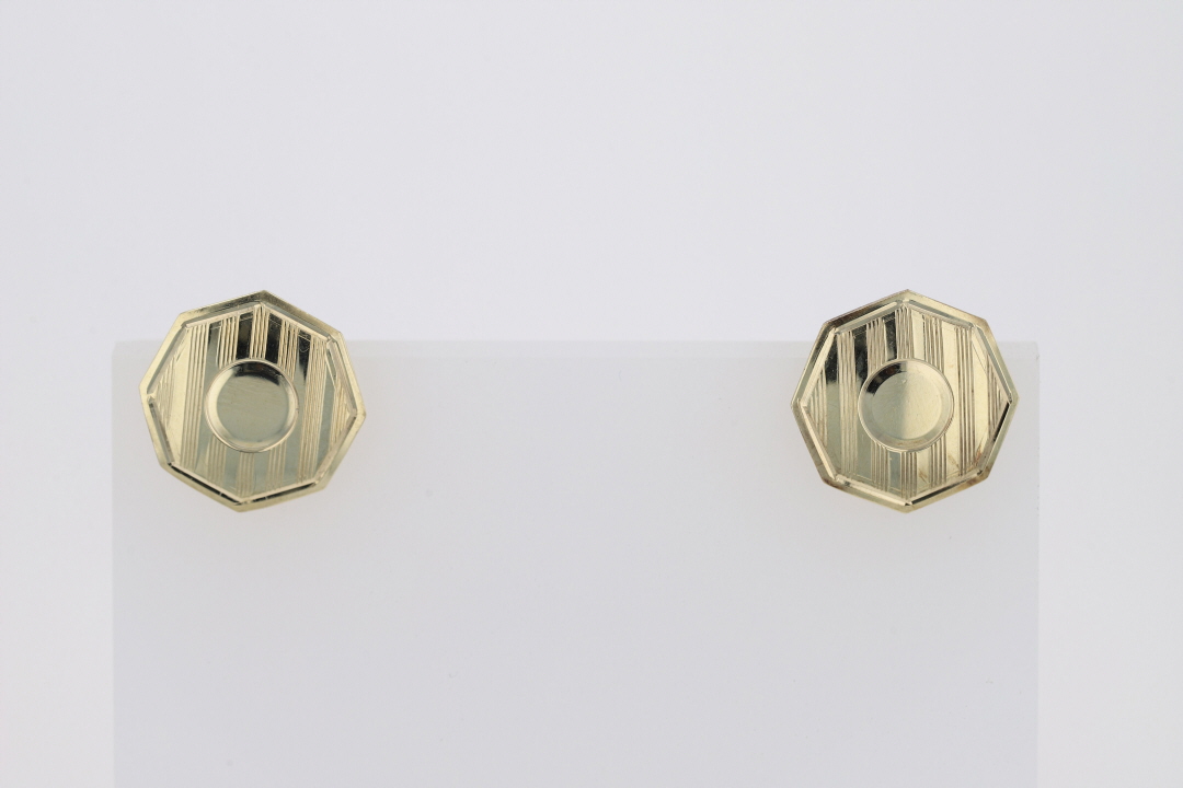 Diamond Cut and Striped Octagon Shaped Cufflinks 10k Yellow Gold 5.54 Grams