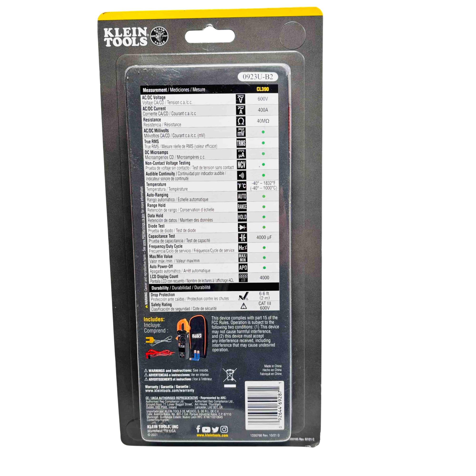 Klein Tools CL390 400A AC/DC Auto-Ranging Digital Clamp Meter True RMS 1995