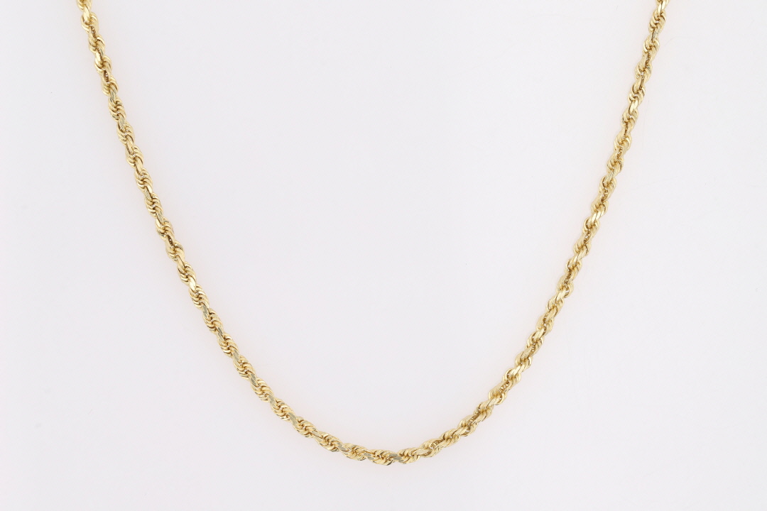 2mm Rope Link Chain 22.25" Necklace 14k Yellow Gold 9.95 Grams