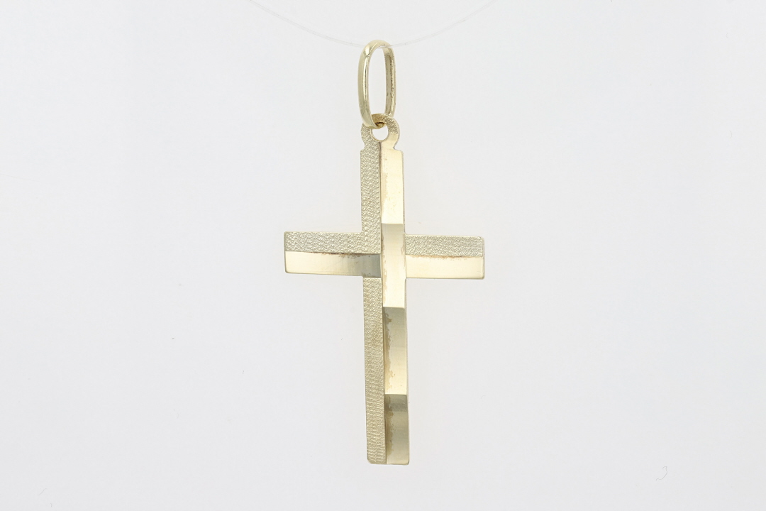 Religious Textured Cross Pendant without Chain 14K Yellow Gold 2.64 Grams