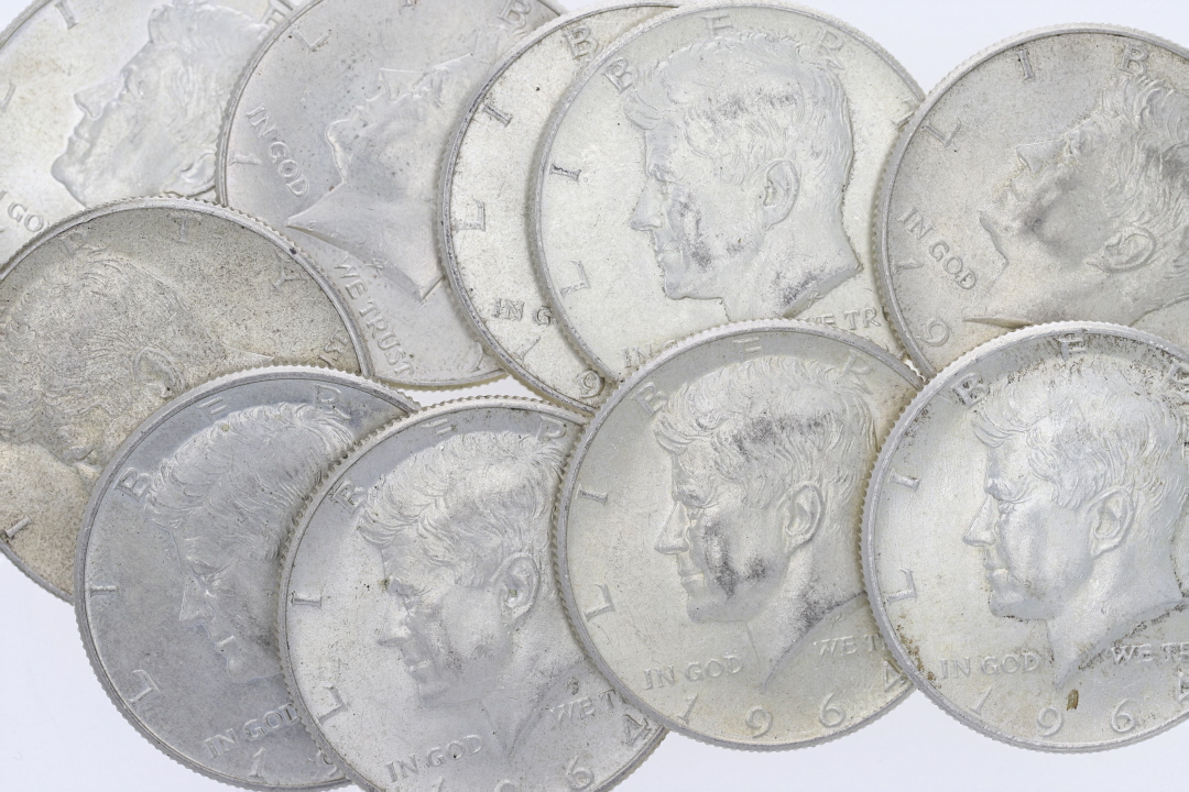 1964 Kennedy Silver Half Dollar 90% Fine Silver Coins Set of 10