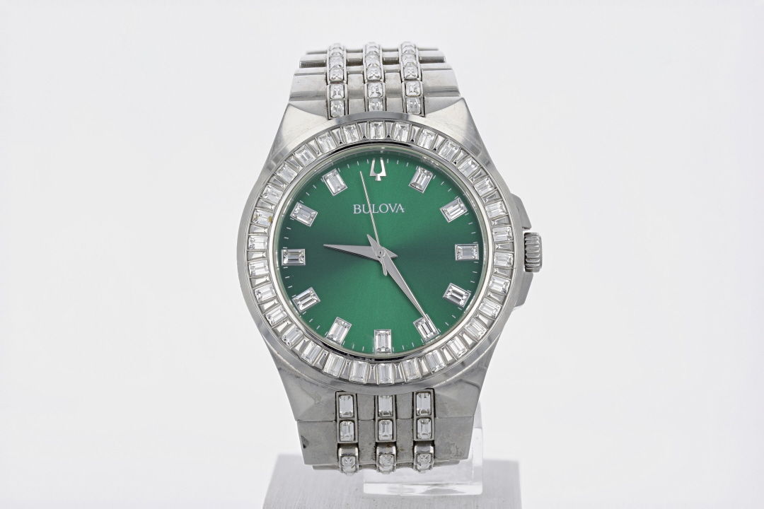 Bulova Crystal Accents Green Dial 42mm Quartz Stainless Steel Men's ...